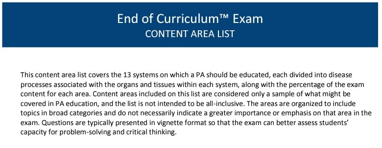 End of Curriculum™ Exam Content Areas List - Smarty PANCE